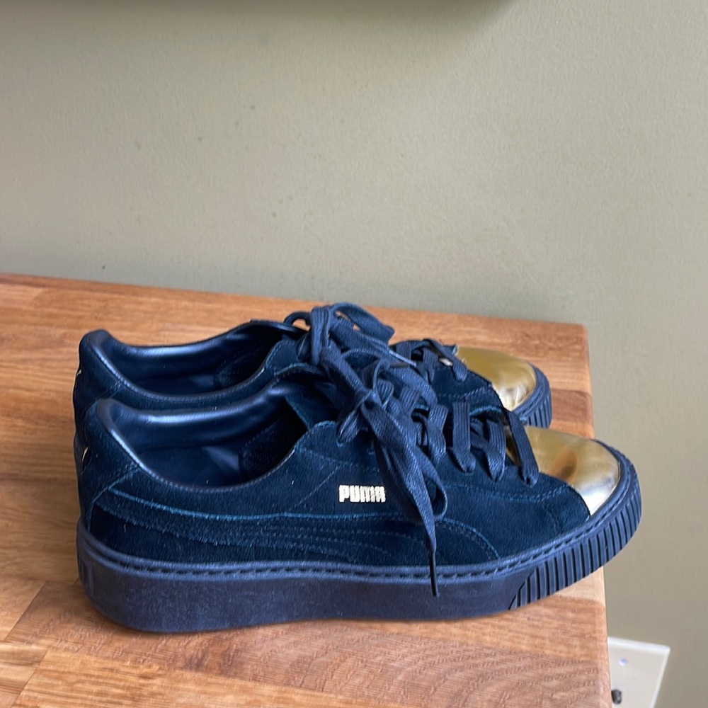 Puma Suede Black Gold Platform Sneakers - Gem